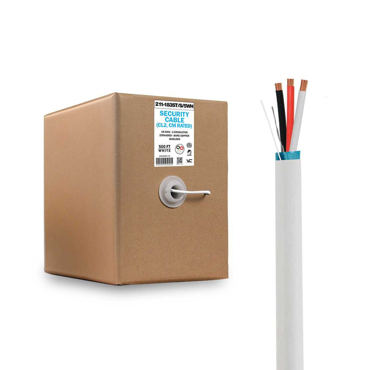 Vertical Cable (18/3 Alarm-Security Cable) 18AWG, 3 Conductor, Strande ...